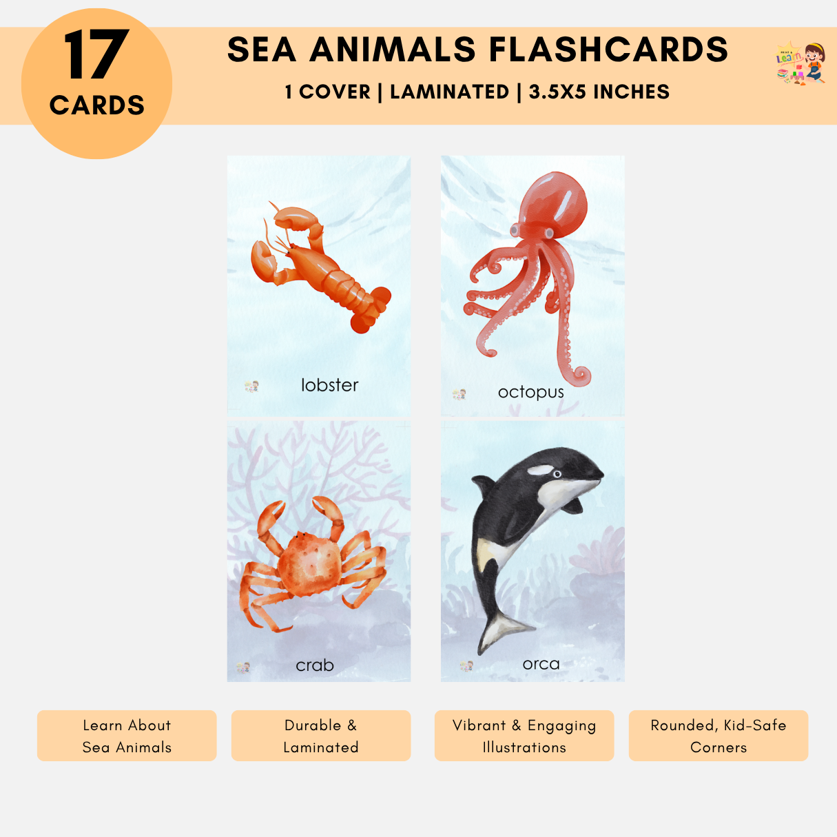 Flashcard: Sea Aninals – Print and Learn PH